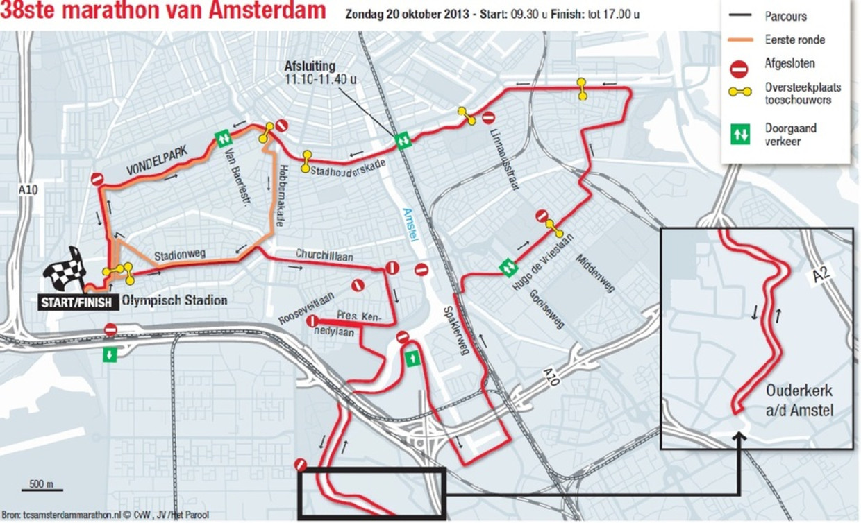 Kaart van marathon Amsterdam 2013 | Het Parool